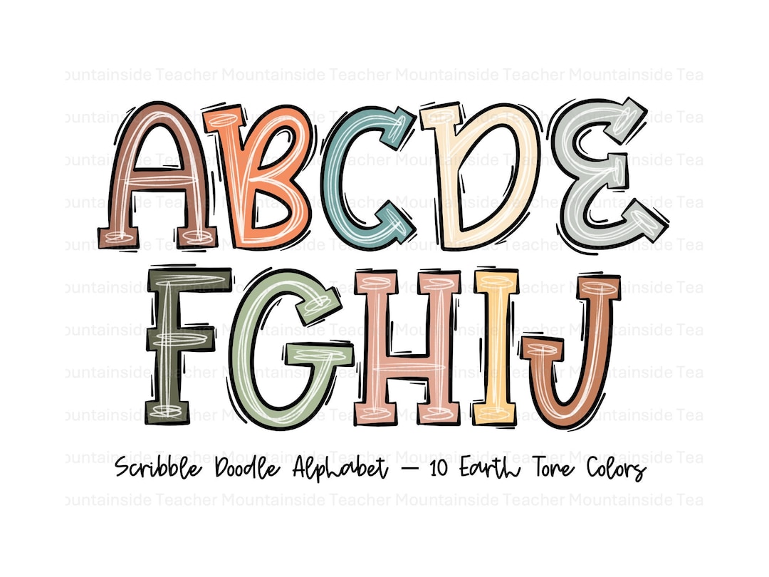 Scribble Doodle Alphabet PNG Bundle: Earth Tone Clipart (digital ...