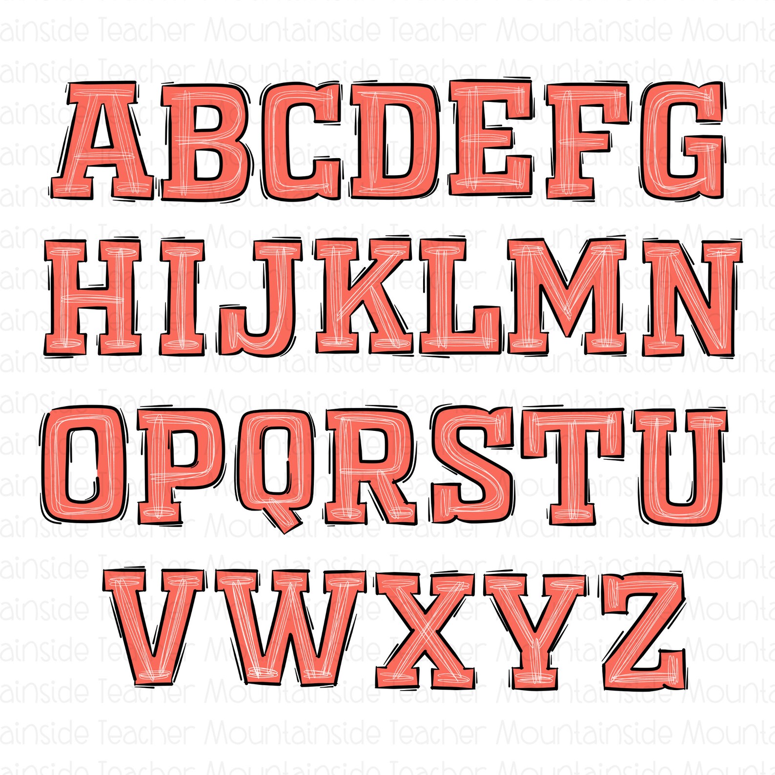 Varsity Letter Alphabet, Summer Color Alphabet PNG Bundle, Doodle ...