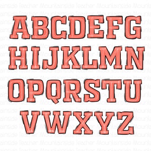 Varsity Letter Alphabet, Summer Color Alphabet PNG Bundle, Doodle ...