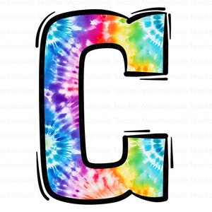 Colorful Tie Dye Varsity Doodle Letters, Hand Drawn Doodle Alpha Bundle ...