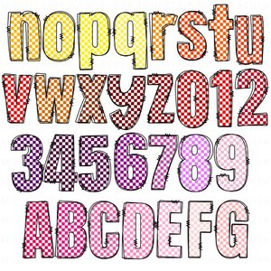 Checkered Doodle Alphabet PNG Bundle: Bright Clipart (digital Download ...