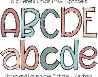 Scribble Tropical Doodle Letters Alphabet PNG Bundle Doodle Sublimation ...