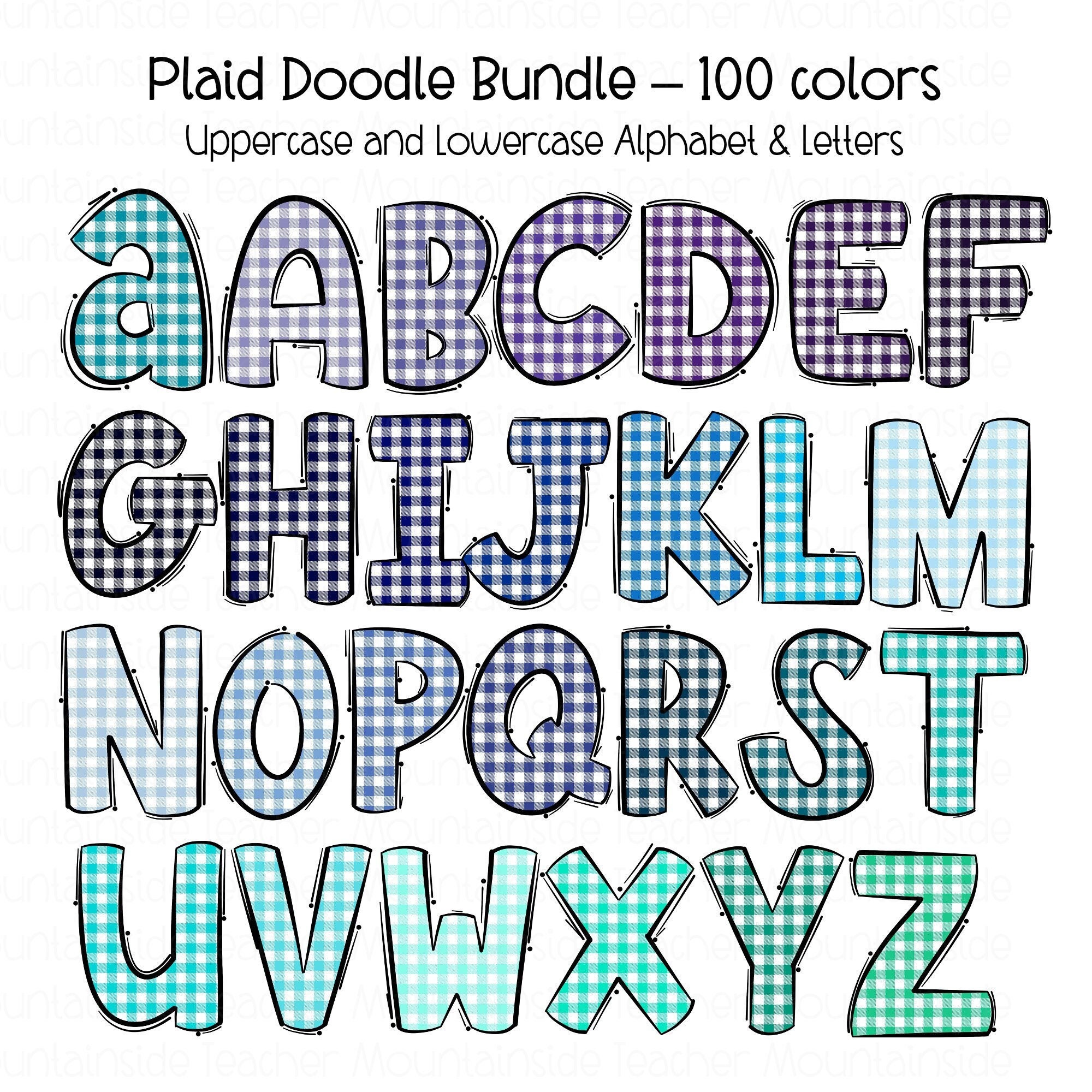 Plaid Letters Bundle, Doodle Alpha Set, PNG Sublimation, Clipart, Hand ...