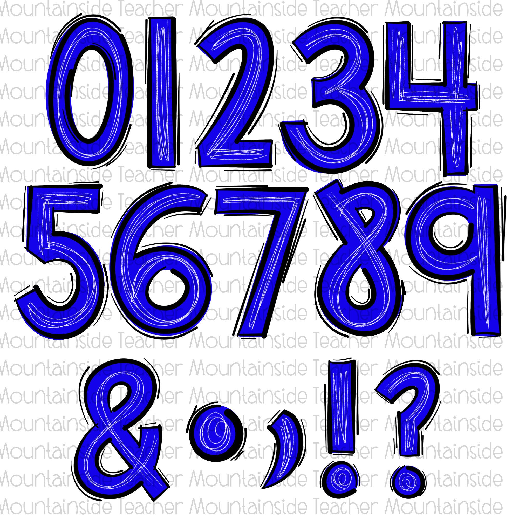 Scribble Letters, Blue Doodle Alphabet, PNG Bundle, Doodle Sublimation ...