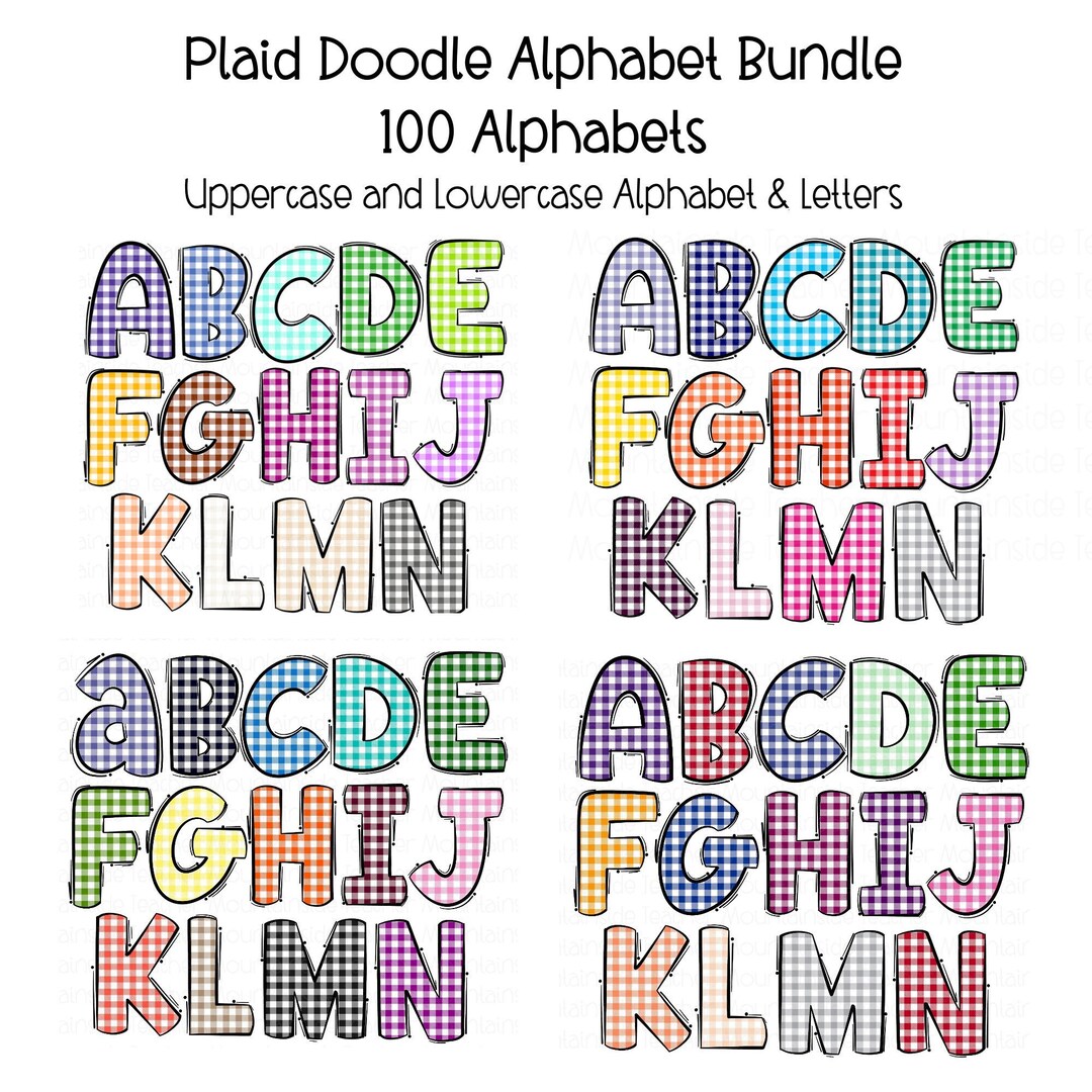 Plaid Letters Bundle, Doodle Alpha Set, PNG Sublimation, Clipart, Hand ...