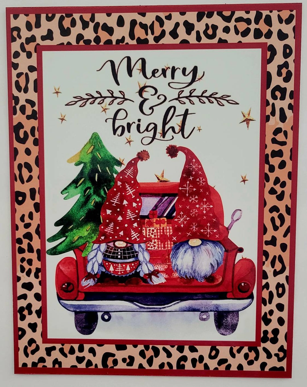 Leopard Print Gnome and Red Truck Christmas Sign for Door Wreath ...