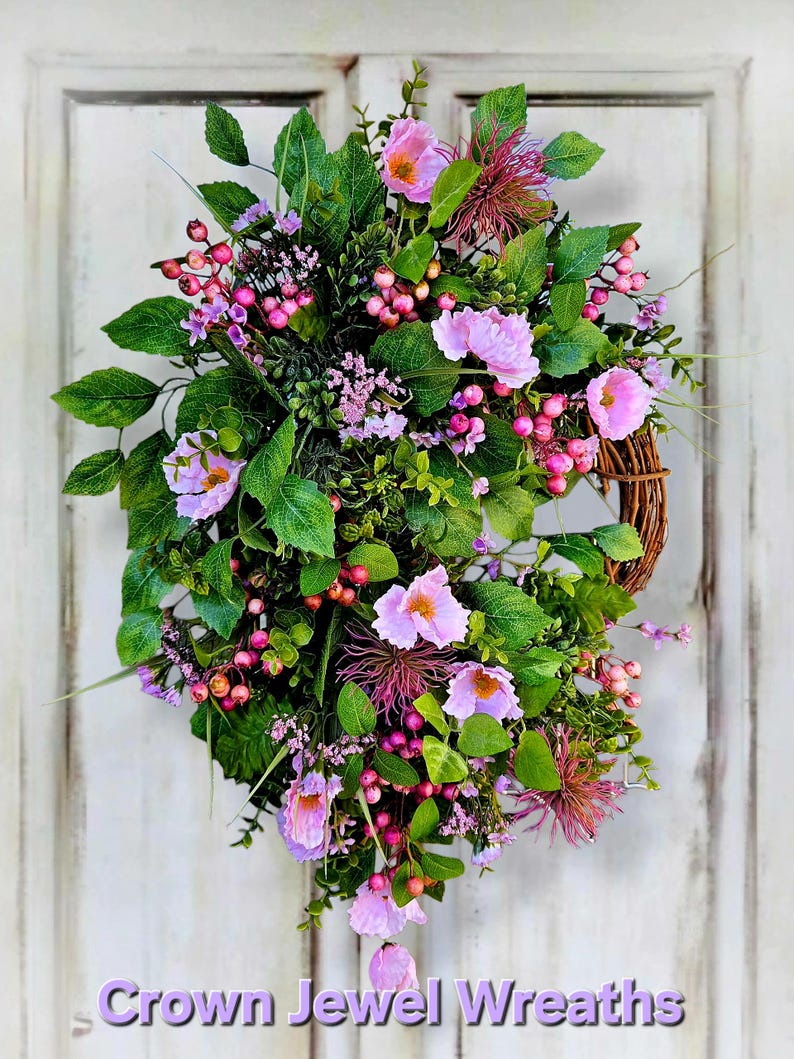 Chic Spring Grapevine Wreath for Front Door, Purple and Pink Wreath ...