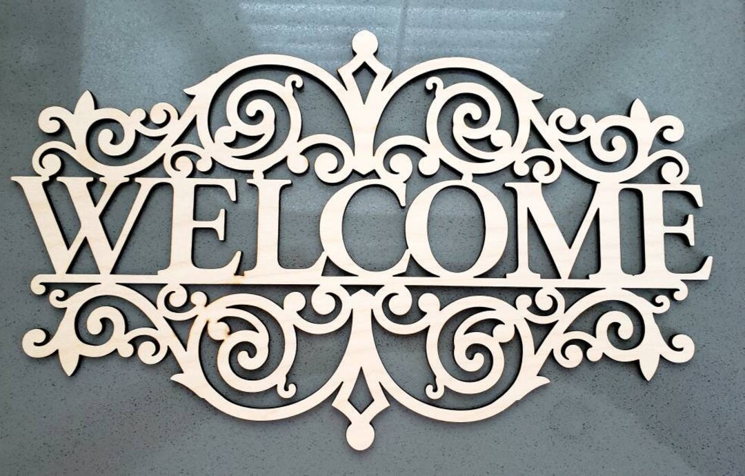 Beautiful Laser Cut Wood Welcome Wreath Sign Unfinished. - Etsy