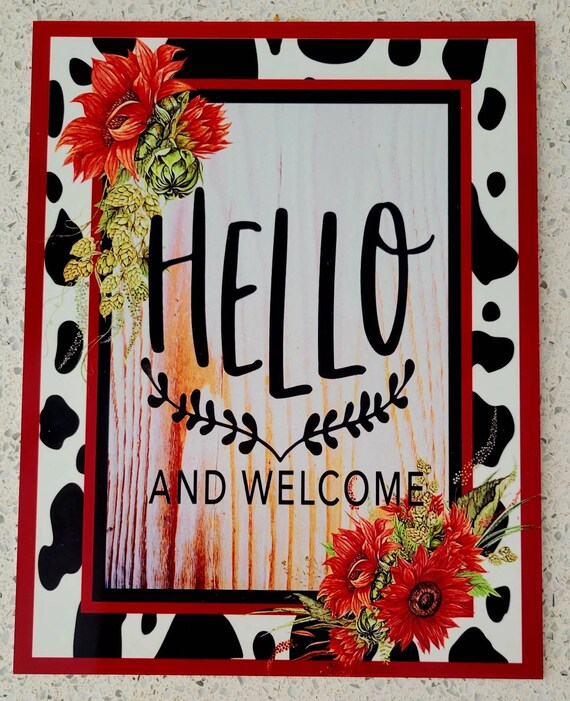Cow Print Welcome Wreath Sign Sign for Wreath Black White - Etsy