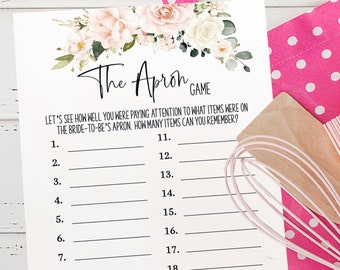 The Apron Game Bridal Shower Memory Game Pink Flowers Boho Country Chic ...