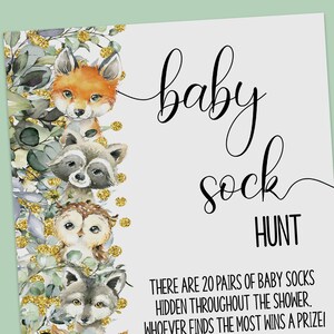 Forest Animals Baby Sock Hunt Game Find the Baby Socks Shower Game Wild ...
