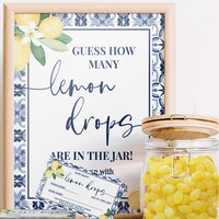 Guess How Many Lemon Drops Blue Mediterranean Lemon Bridal Shower Game ...