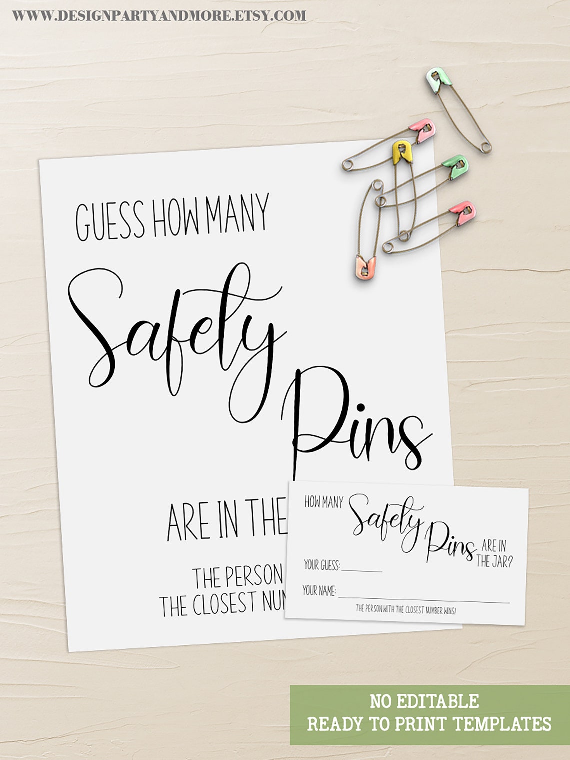 Guess How Many Safety Pins Game, Simple Baby Shower Game, Minimalist ...