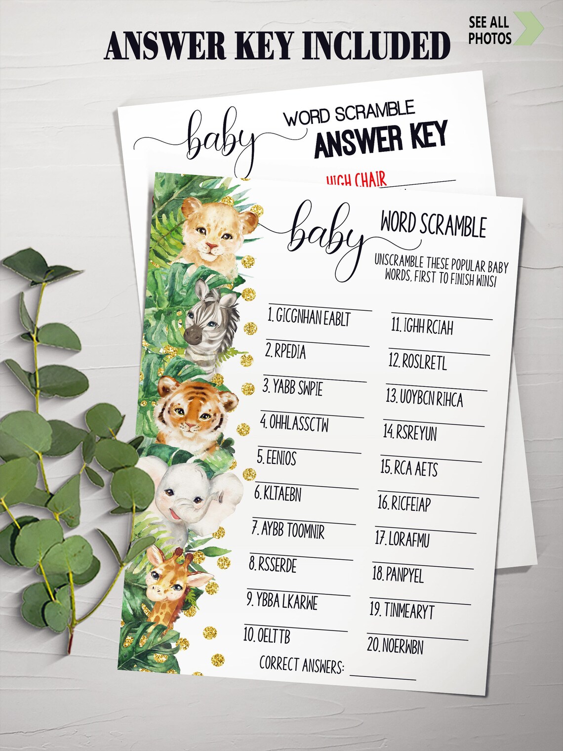 Safari Jungle Animals Baby Word Scramble Game (printable) 11BG-400 - Etsy