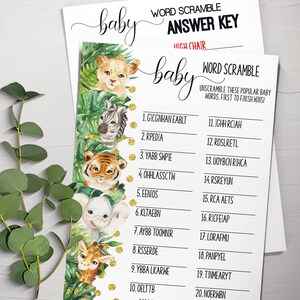 Safari Jungle Animals Baby Word Scramble Game (printable) 11BG-400 - Etsy