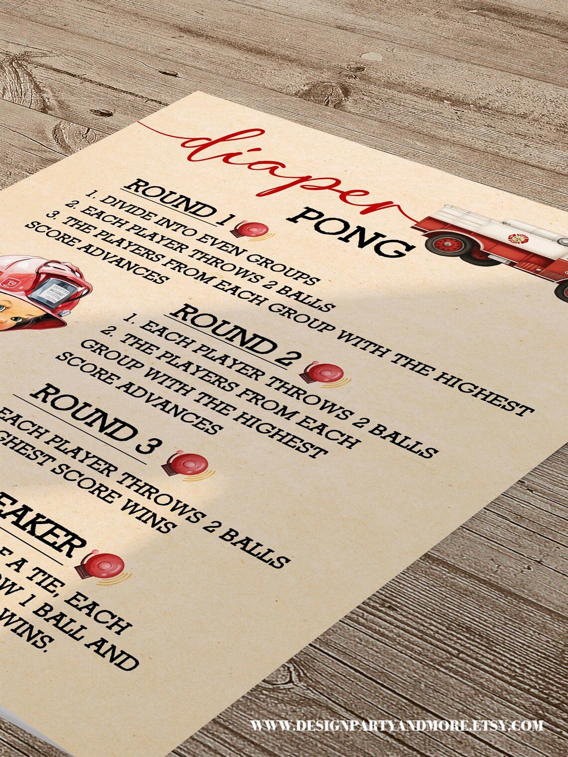 Little Firefighter Diaper Pong Baby Shower Game, Fireman Fire Truck ...