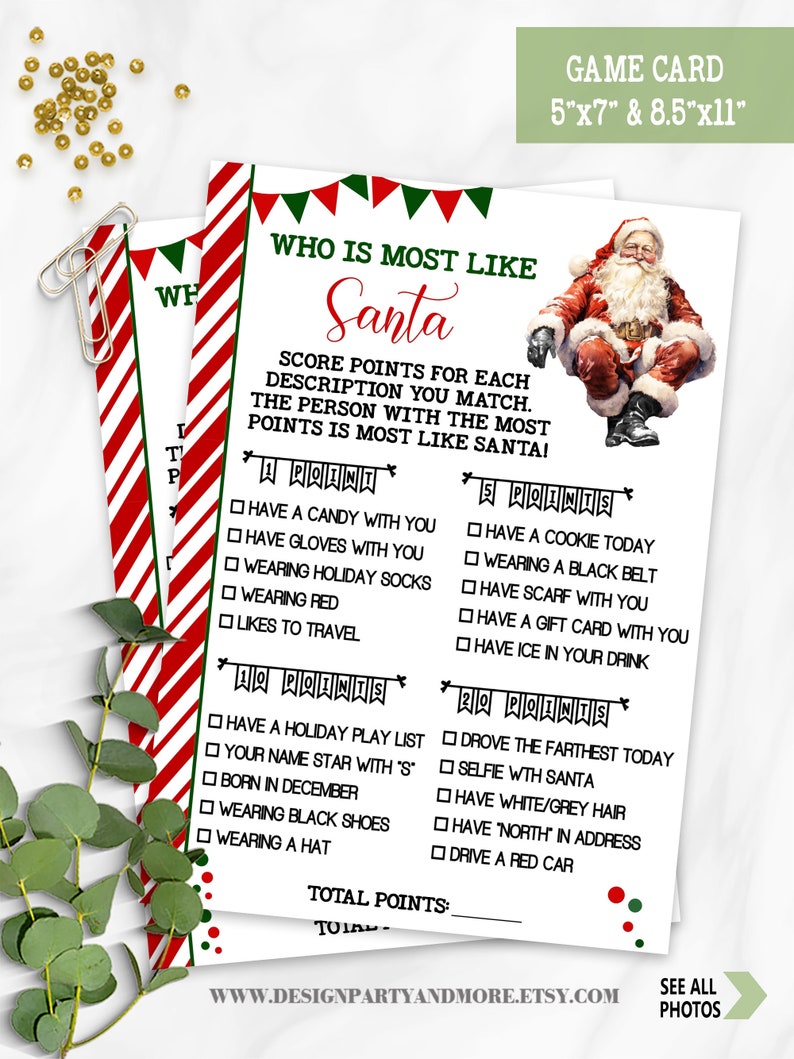 Christmas Who is Most Like Santa Game, Elves Christmas Party Game. Red ...