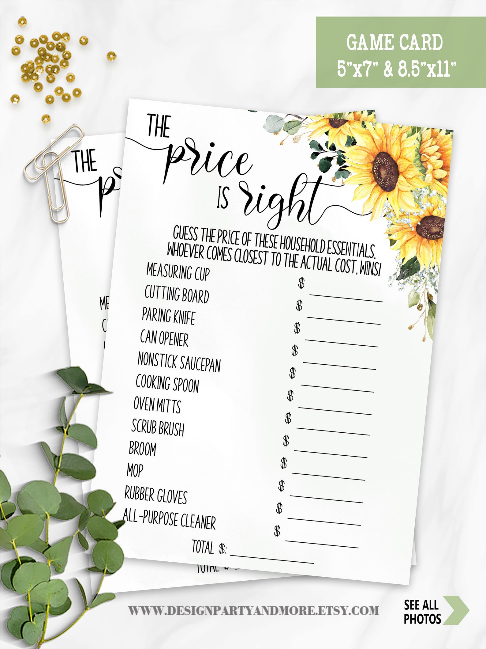 Guess the Right Price Bridal Shower Game, the Price is Right Game ...