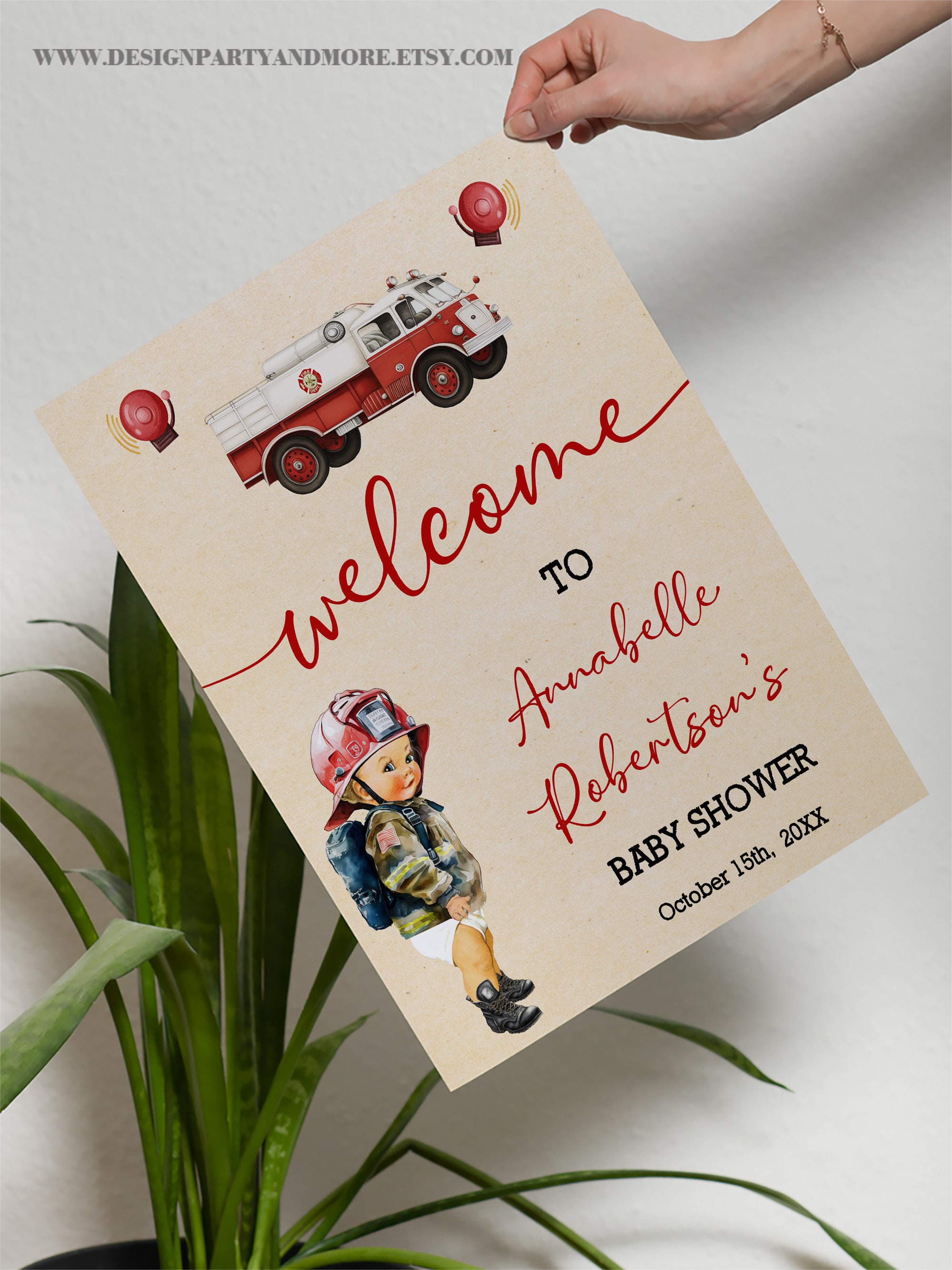 Little Fireman Baby Shower Welcome Sign, Little Firefighter Firetruck ...