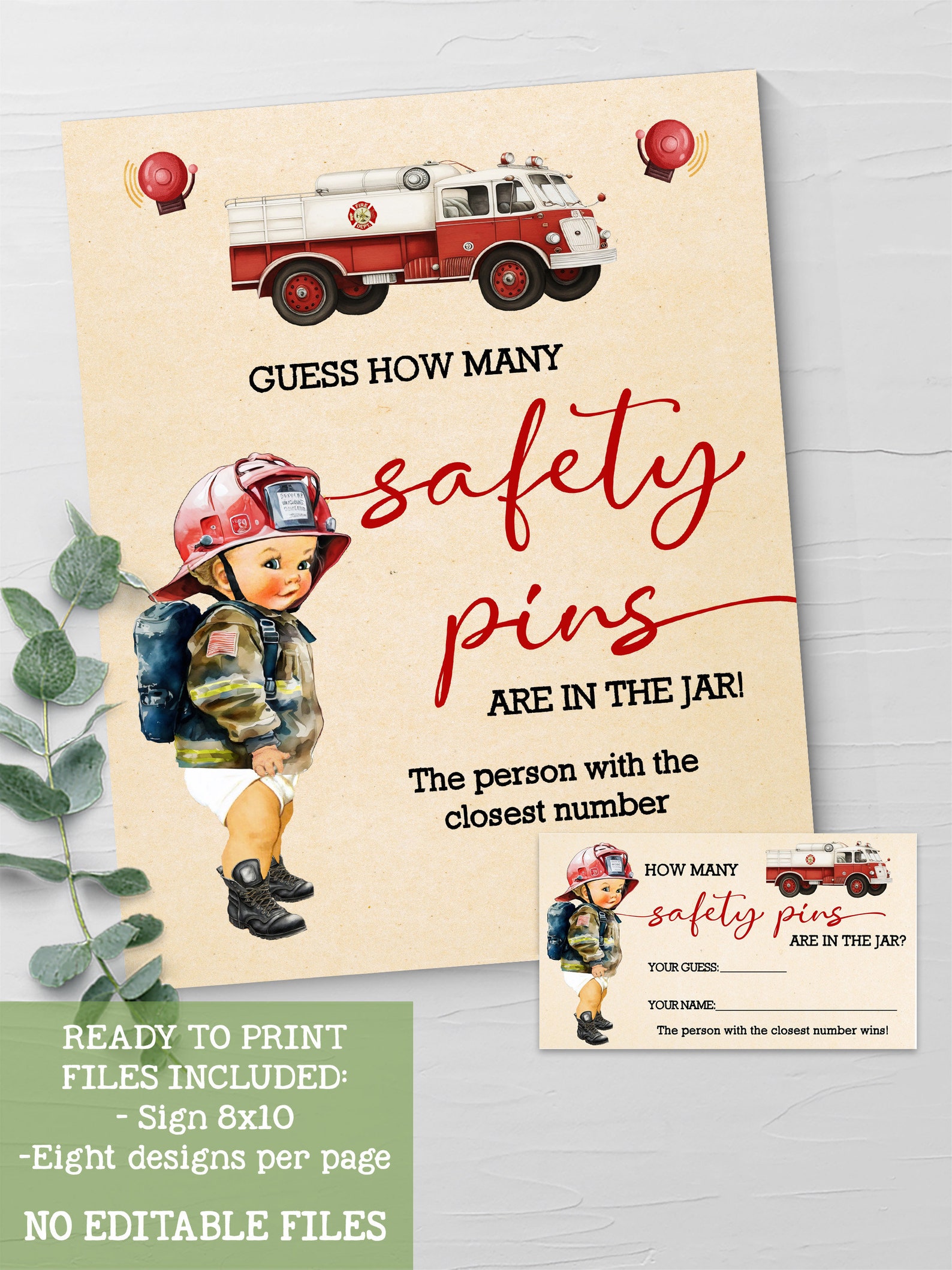 Little Firefighter Guess How Many Safety Pins Baby Shower Game, Fireman ...