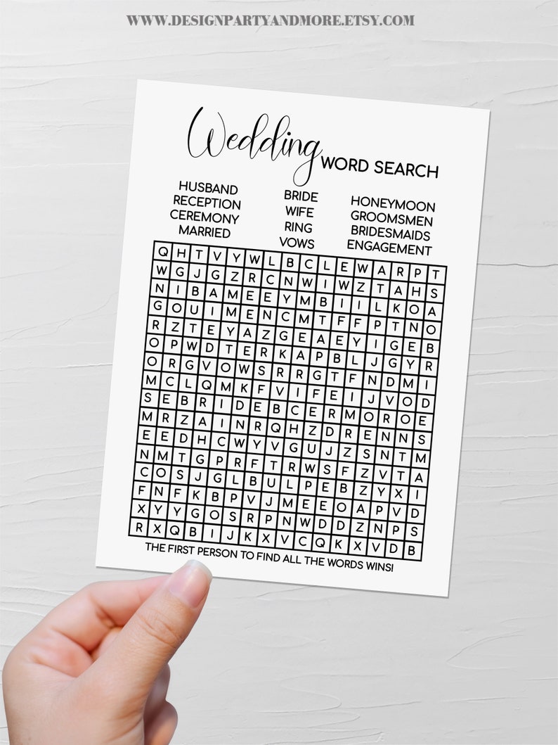 Wedding Word Search Minimalist Bridal Shower Game, Simple Elegant ...
