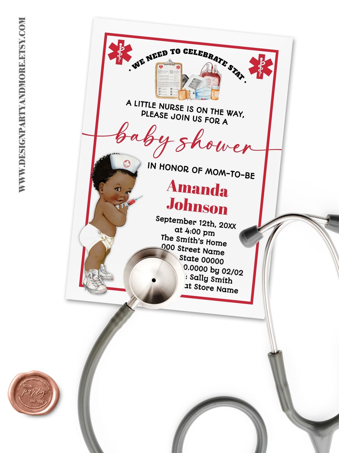 Little AA Nurse on the Way Baby Shower Invitation We Need Celebrate ...