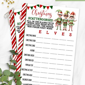 Christmas Scattergories Game, Elves Christmas Party Game. Red White ...