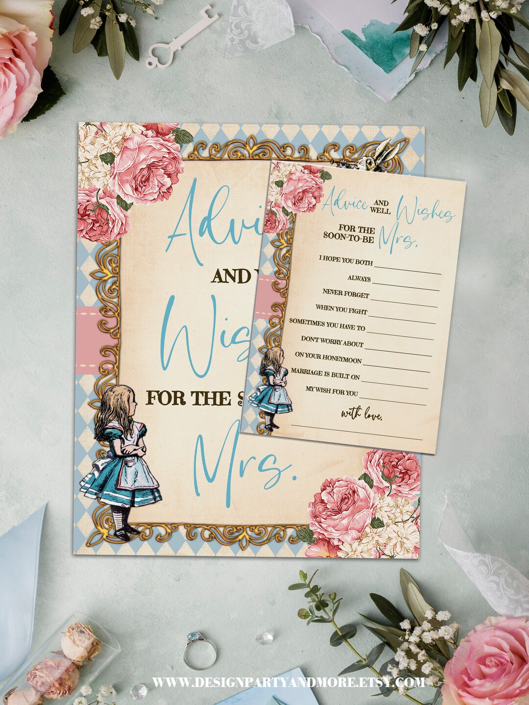 Alice in Wonderland Bridal Shower Game: Advice & Well Wishes (printable ...