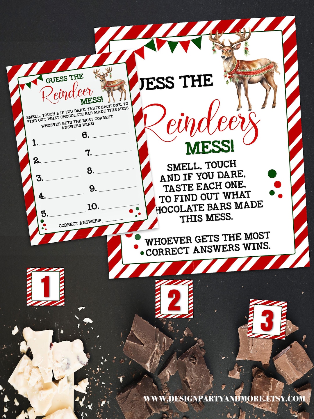 Christmas Guess the Reindeer Mess Game, Elves Christmas Party Game, Red ...