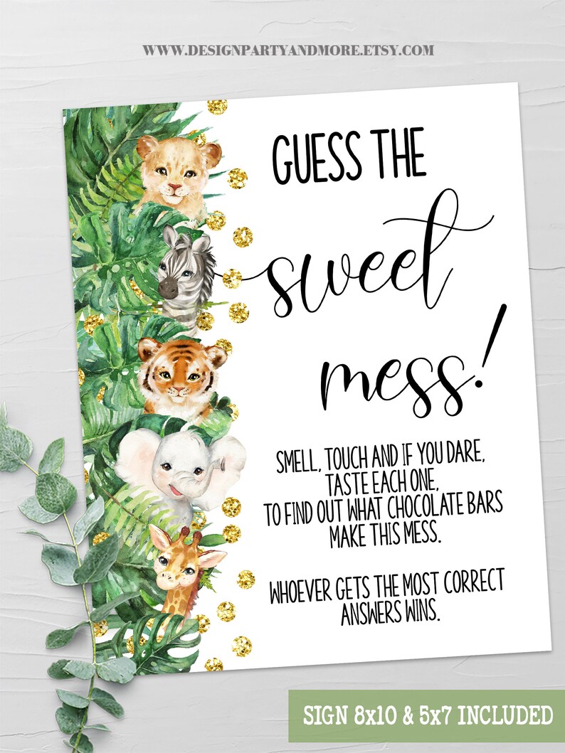 Safari Jungle Animals Baby Shower Game: Guess the Sweet Mess (printable ...