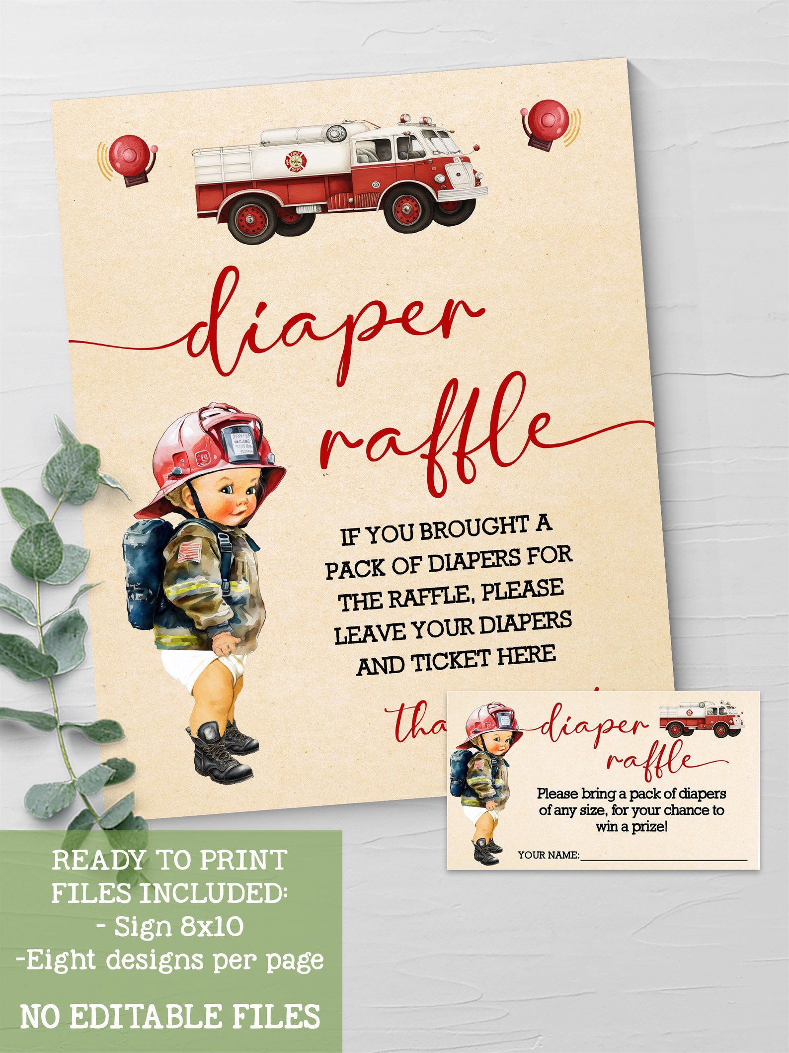 Little Firefighter Diaper Raffle Ticket & Sign, Bring Diapers Fireman ...