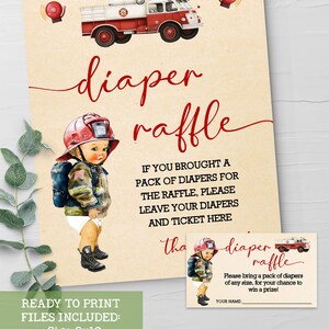 Little Firefighter Diaper Raffle Ticket & Sign, Bring Diapers Fireman ...