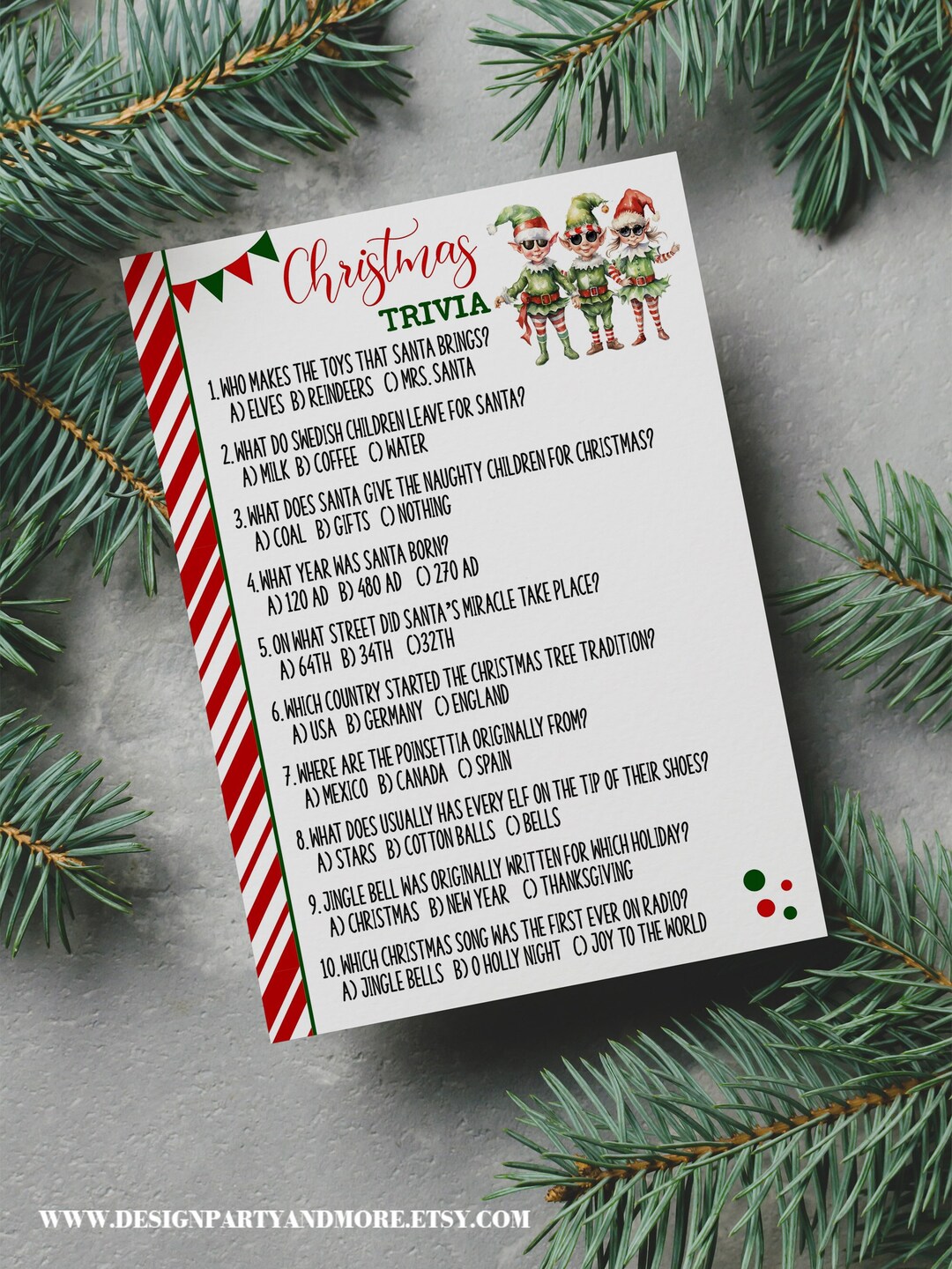 Christmas Trivia Game, Elves Christmas Party Game, Red White Christmas ...