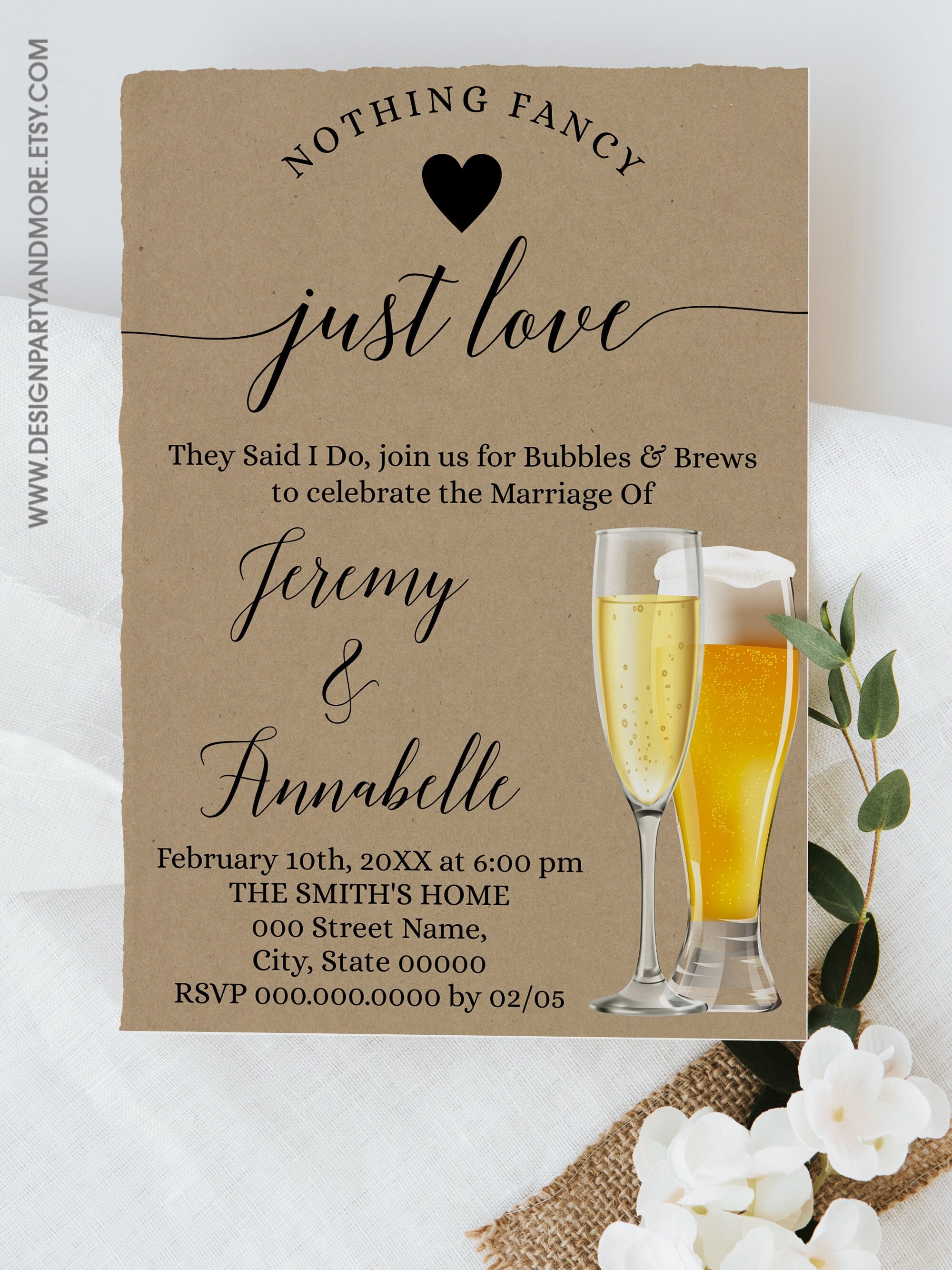 Nothing Fancy Just Love, Bubbles and Brews Rustic Invitation, Country ...