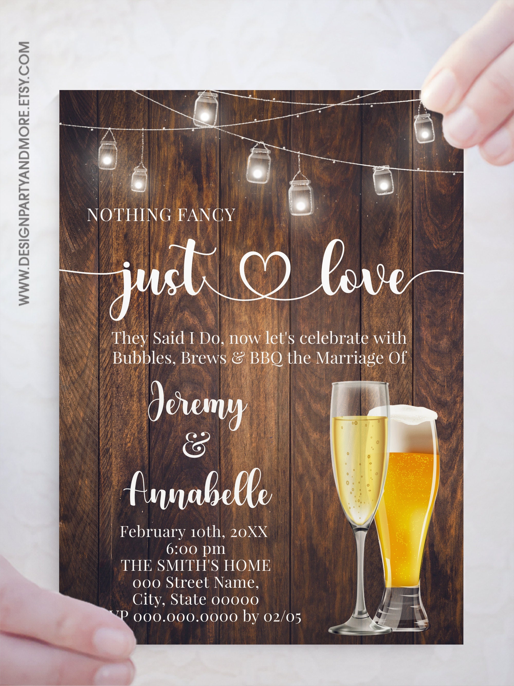 Country Nothing Fancy Just Love, Bubbles and Brews Invitation, Western ...