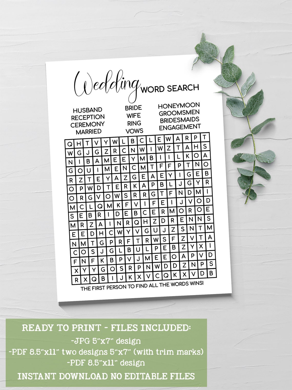 Wedding Word Search Minimalist Bridal Shower Game, Simple Elegant ...