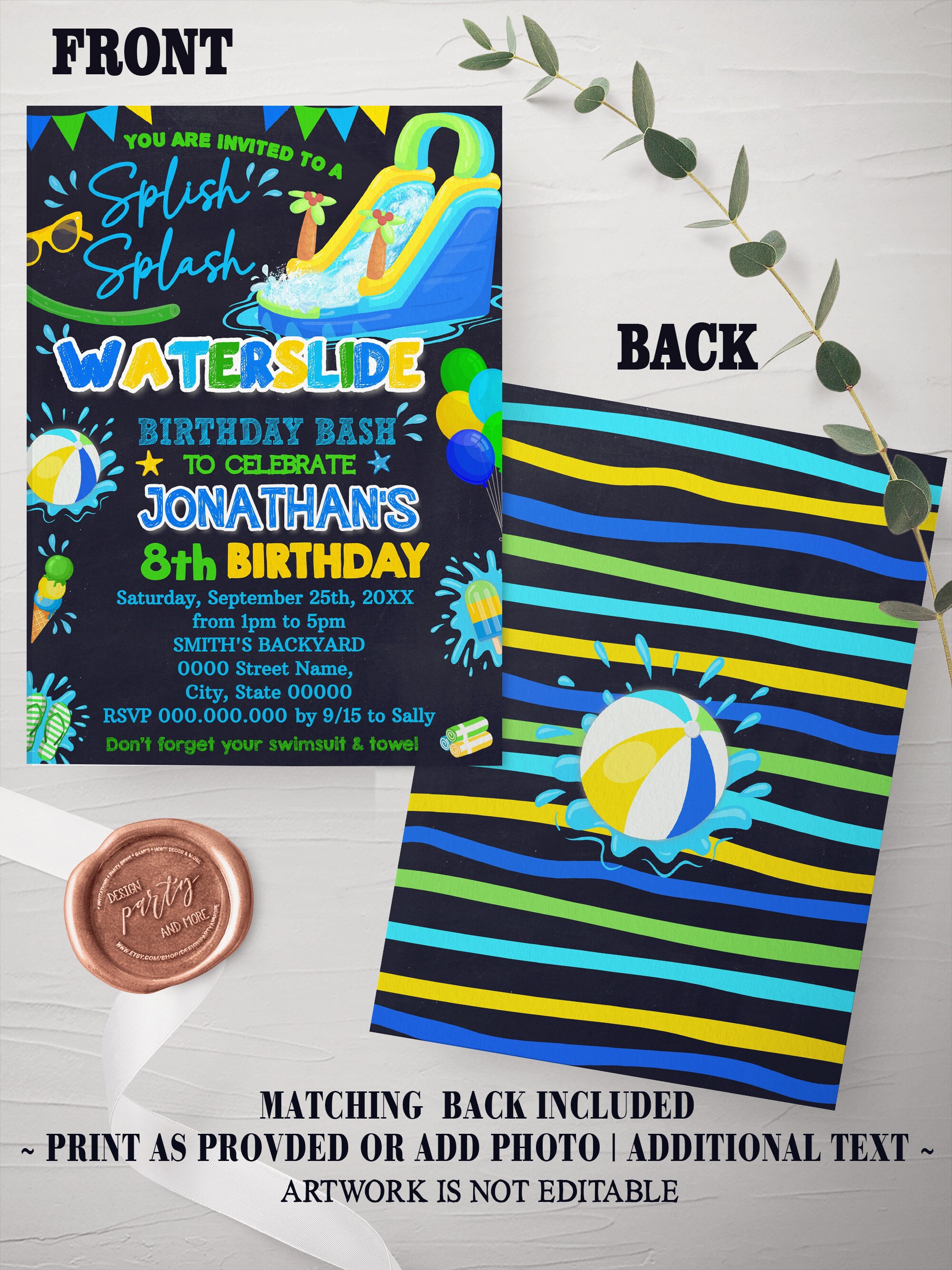 Splish Splash Waterslide Birthday Bash Invitation Water Slide Summer ...