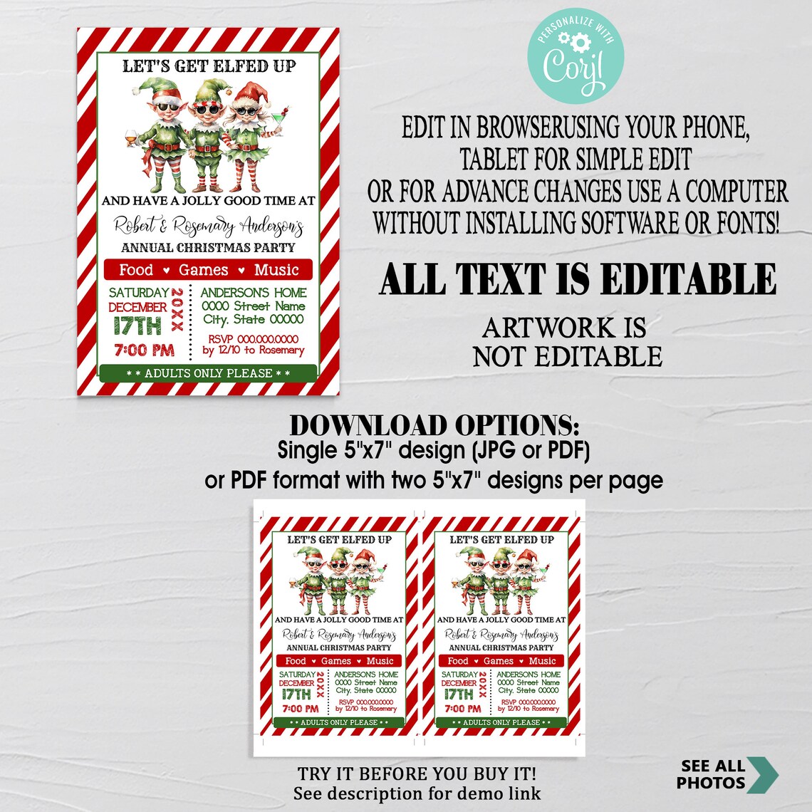Let's Get Elfed up Christmas Party Invitation, Adults Friendsmas ...