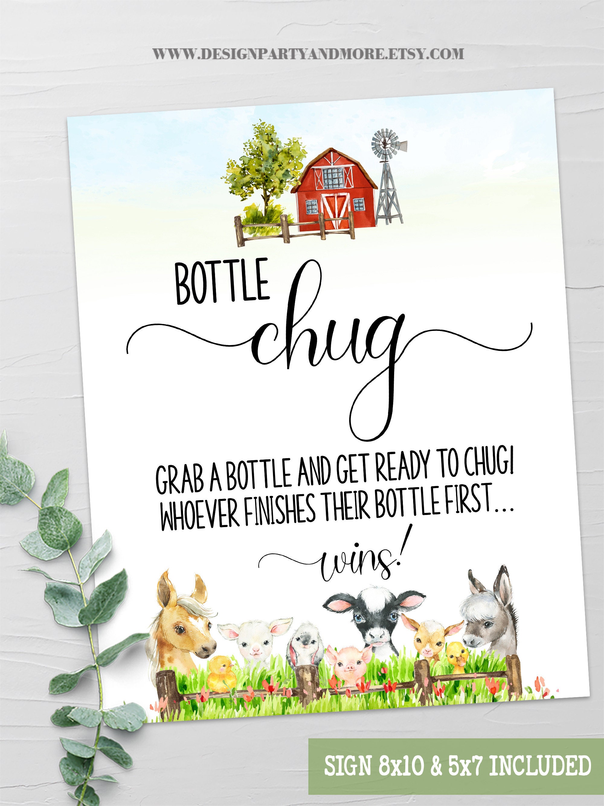 Farm Animals Bottle Chug Baby Shower Game (ready to Print) 57BG-401 - Etsy