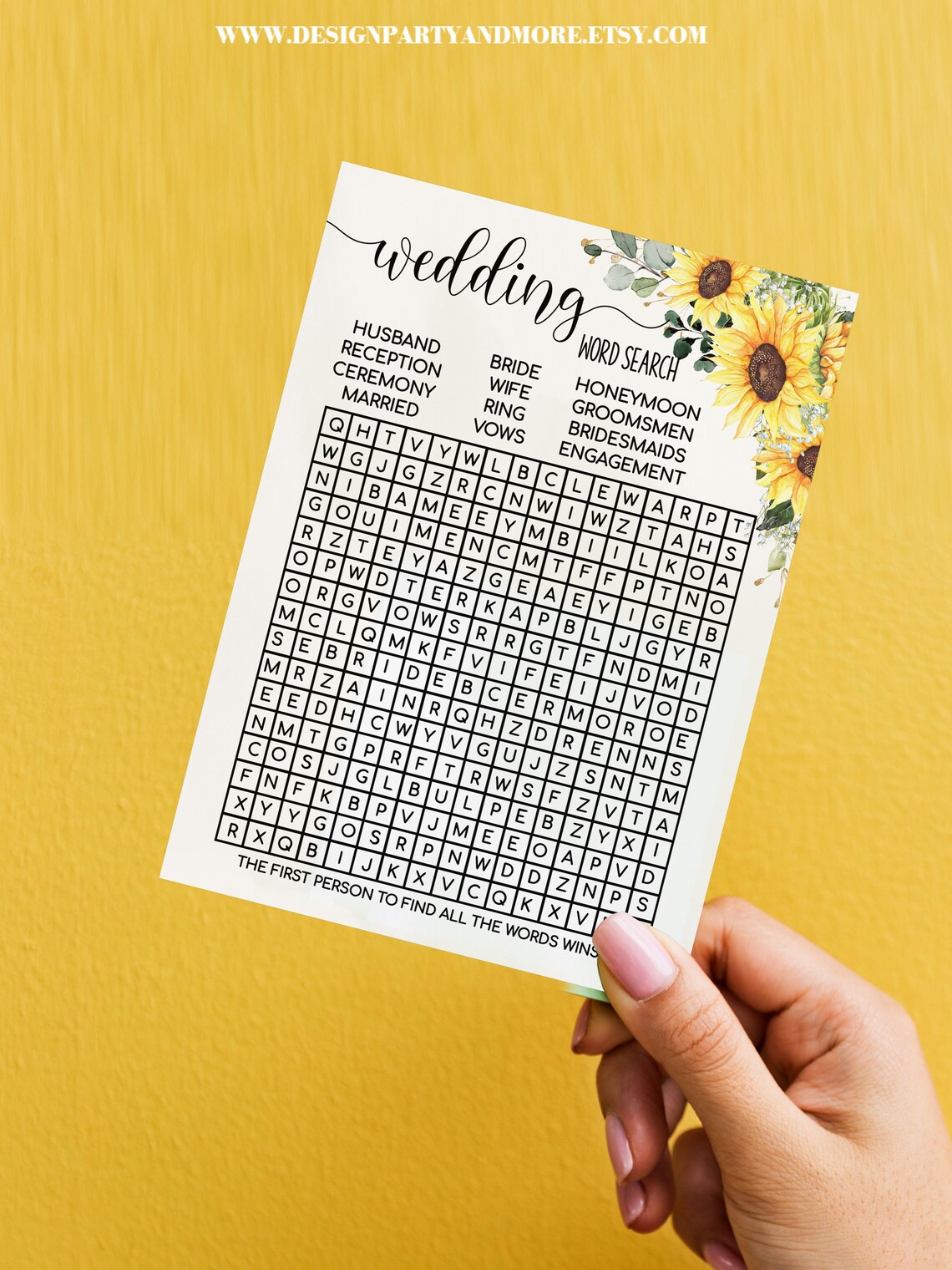 Wedding Word Search Bridal Shower Game, Sunflowers Greenery Country ...