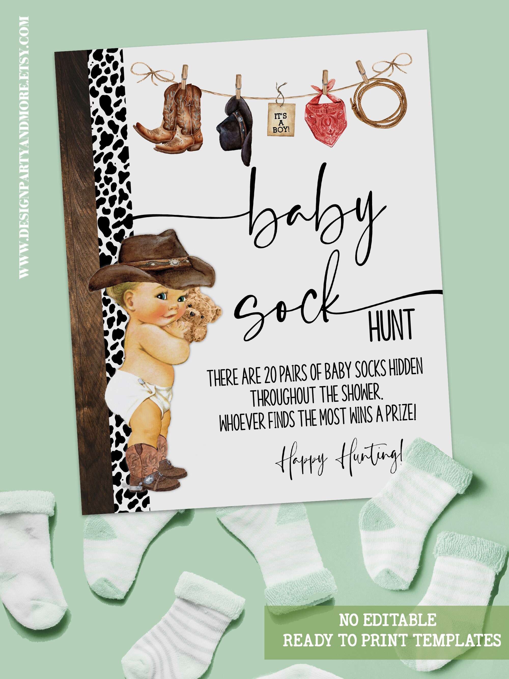 Cowboy Baby Sock Hunt Baby Shower Game, Find the Baby Socks Game ...