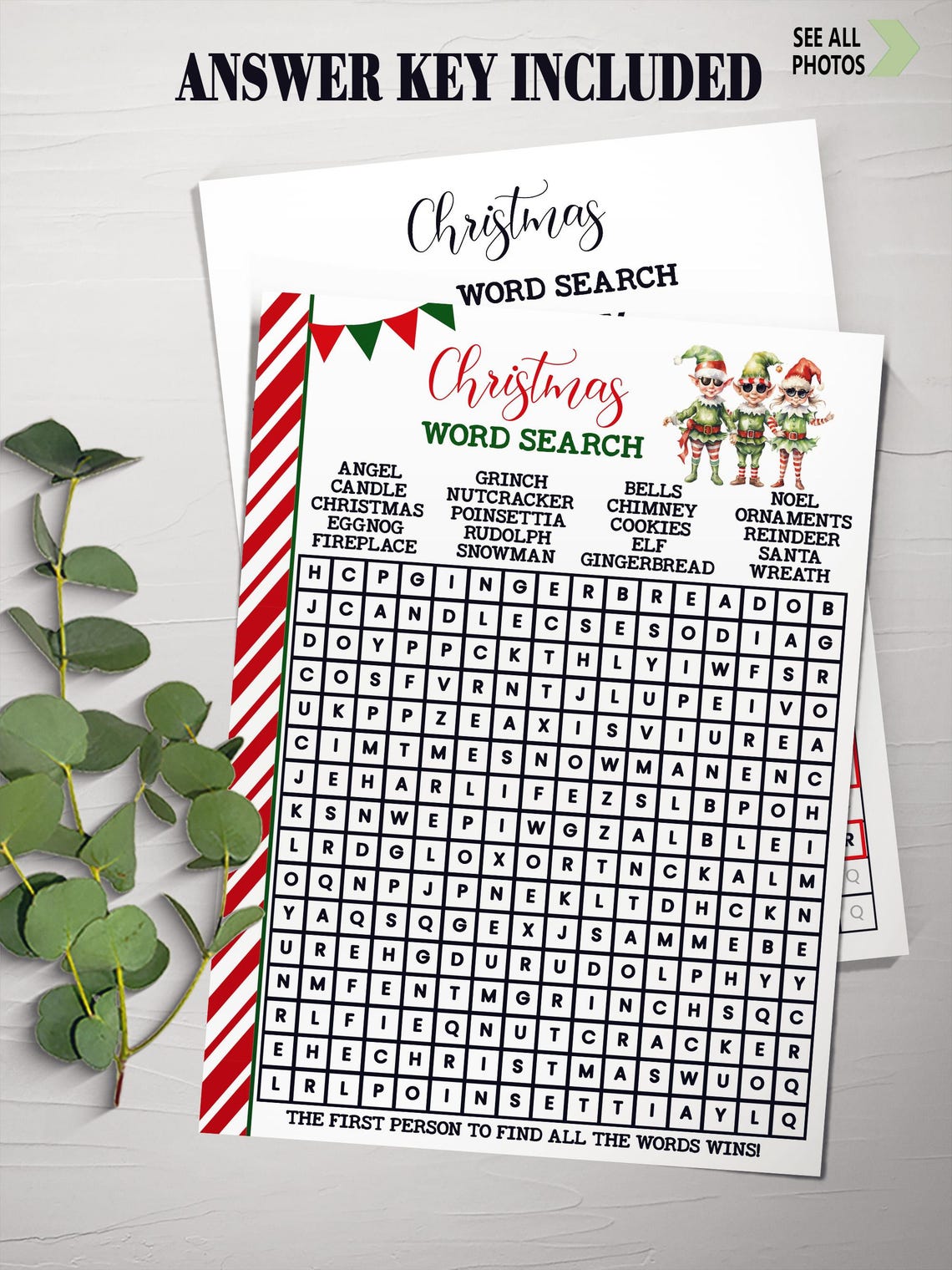 Christmas Word Search Game, Elves Christmas Party Game, Red White Party ...