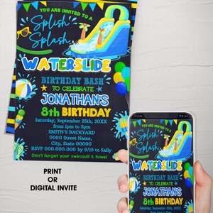 Splish Splash Waterslide Birthday Bash Invitation Water Slide Summer ...