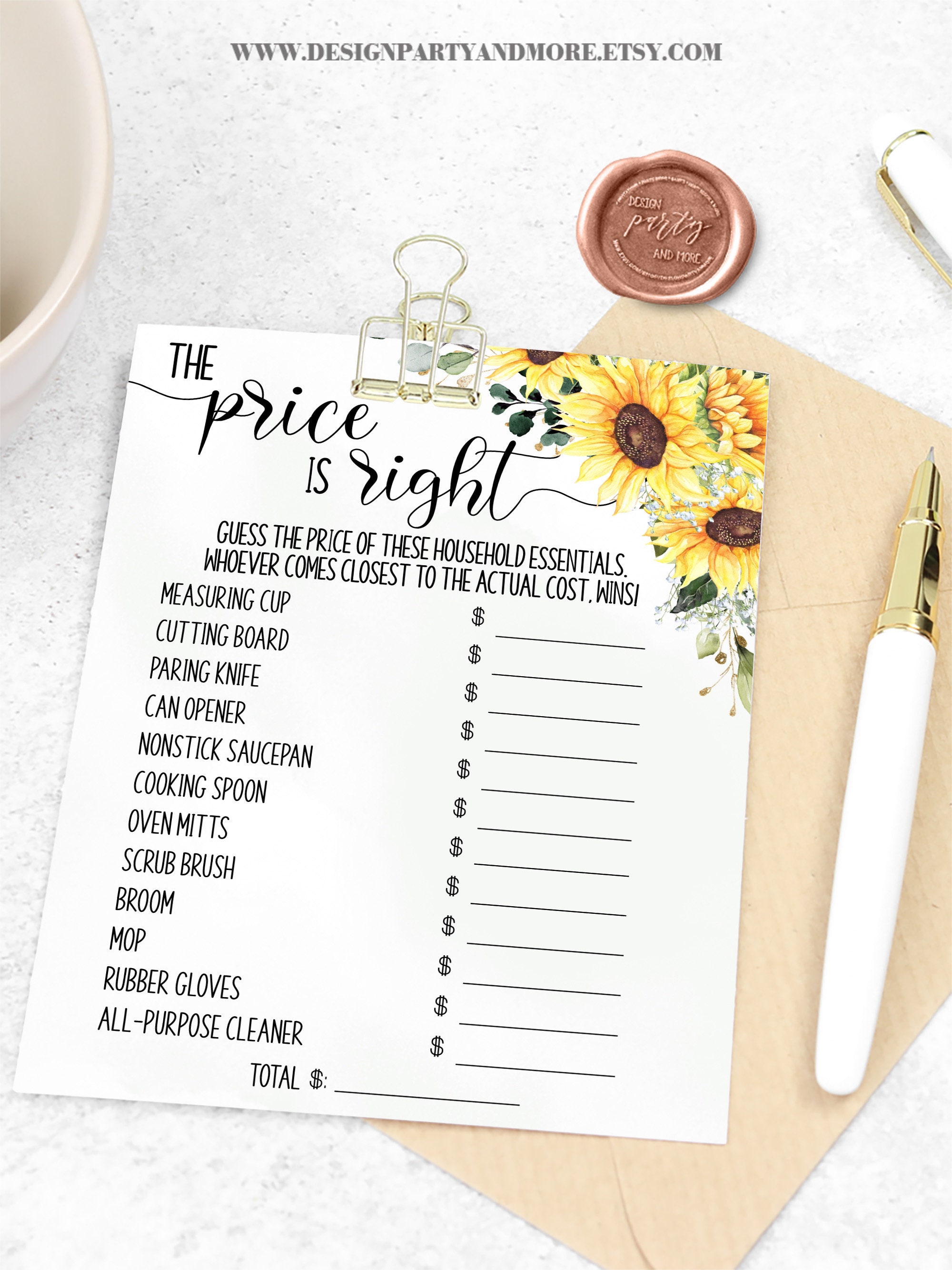 Guess the Right Price Bridal Shower Game, the Price is Right Game ...