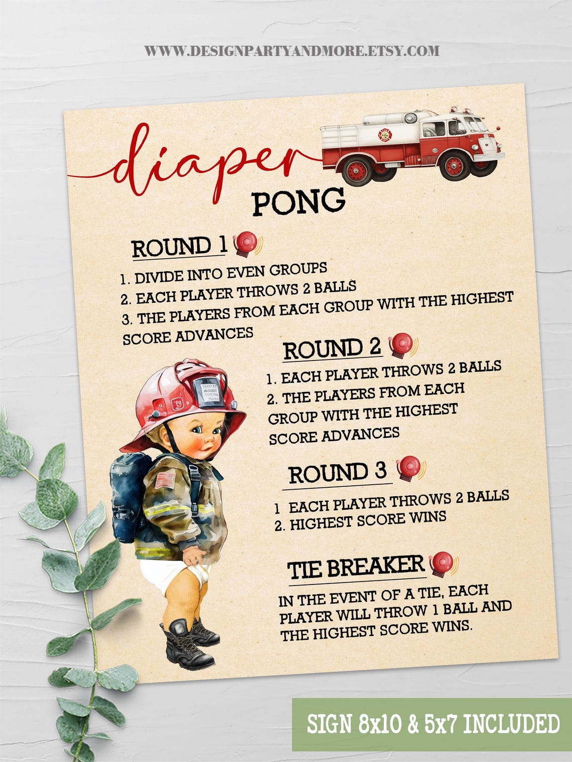 Little Firefighter Diaper Pong Baby Shower Game, Fireman Fire Truck ...