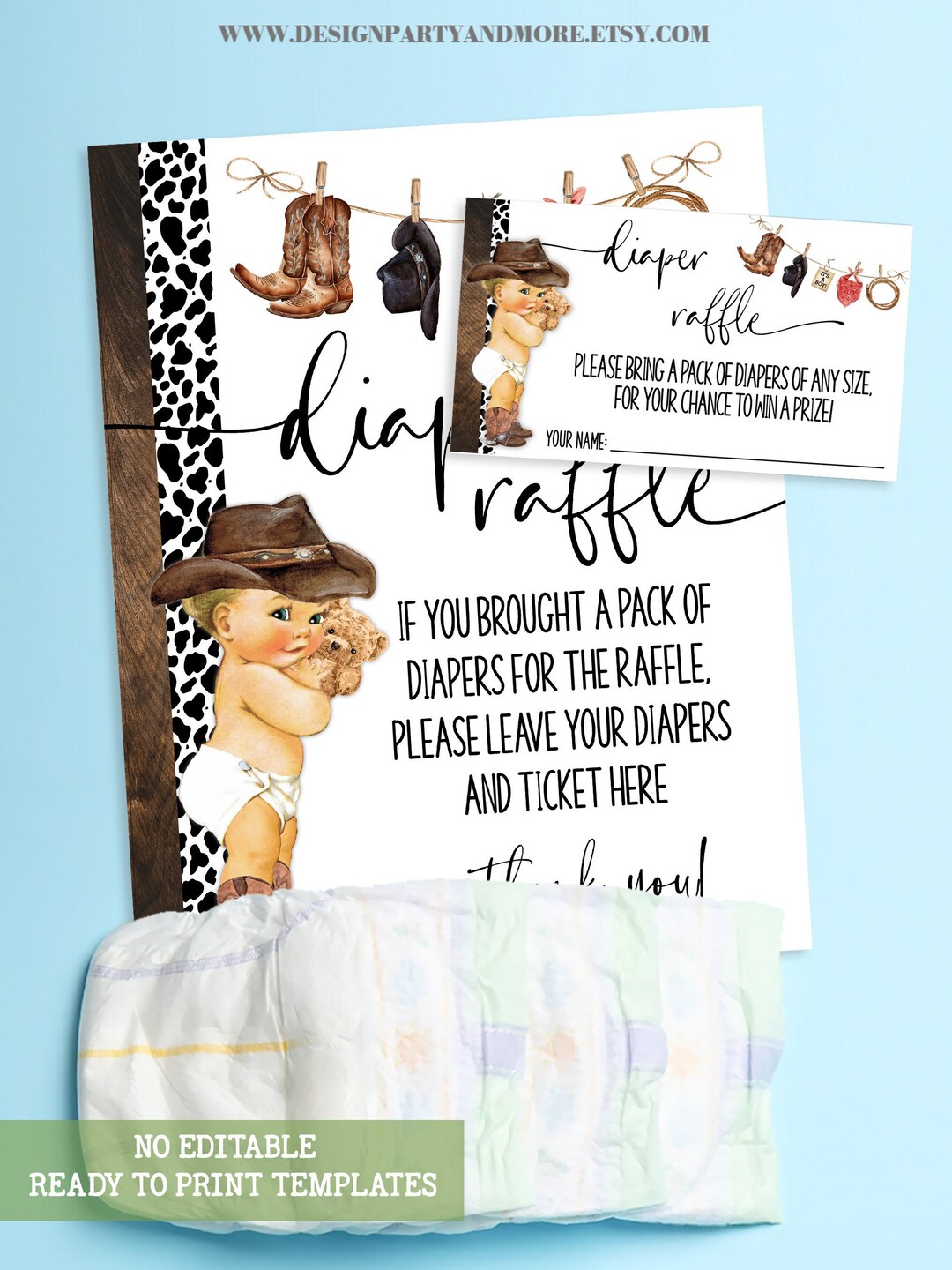 Cowboy Diaper Raffle Ticket & Sign, Bring Diapers for Prize Western ...