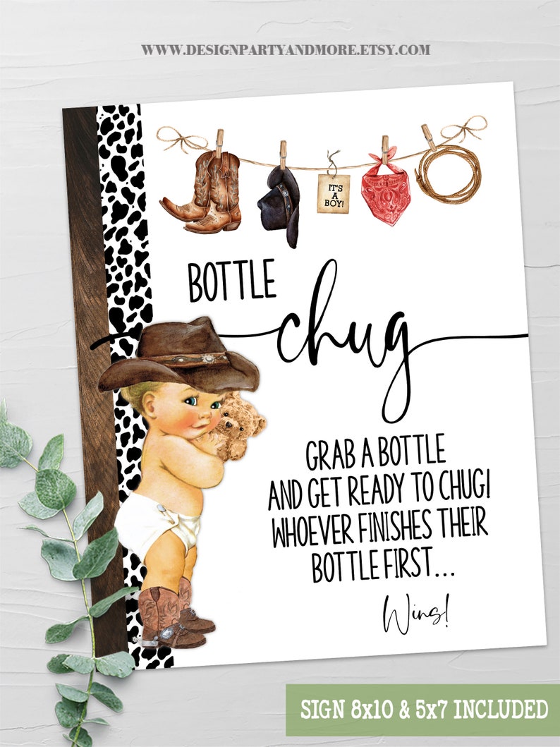 Cowboy Bottle Chug Baby Shower Game, Drink Baby Bottle Game Cowboy ...