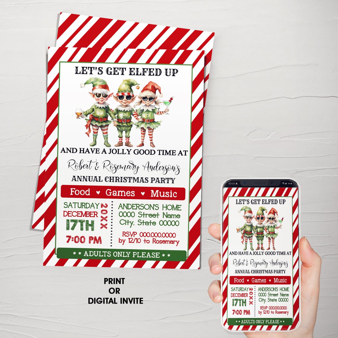 Let's Get Elfed up Christmas Party Invitation, Adults Friendsmas ...