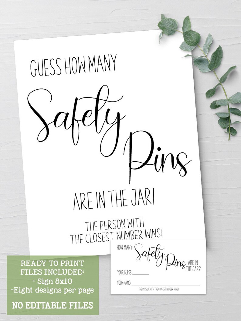 Guess How Many Safety Pins Game, Simple Baby Shower Game, Minimalist ...