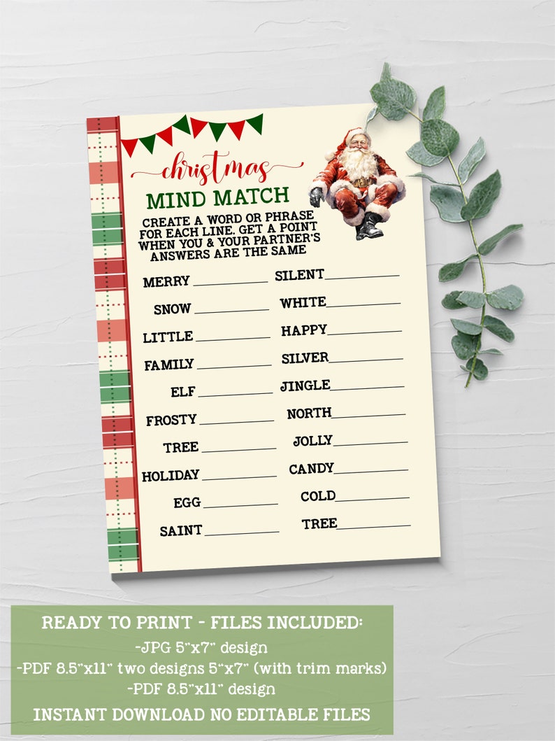 Christmas Mind Match Game, Finish the Sentence Game Vintage Santa ...